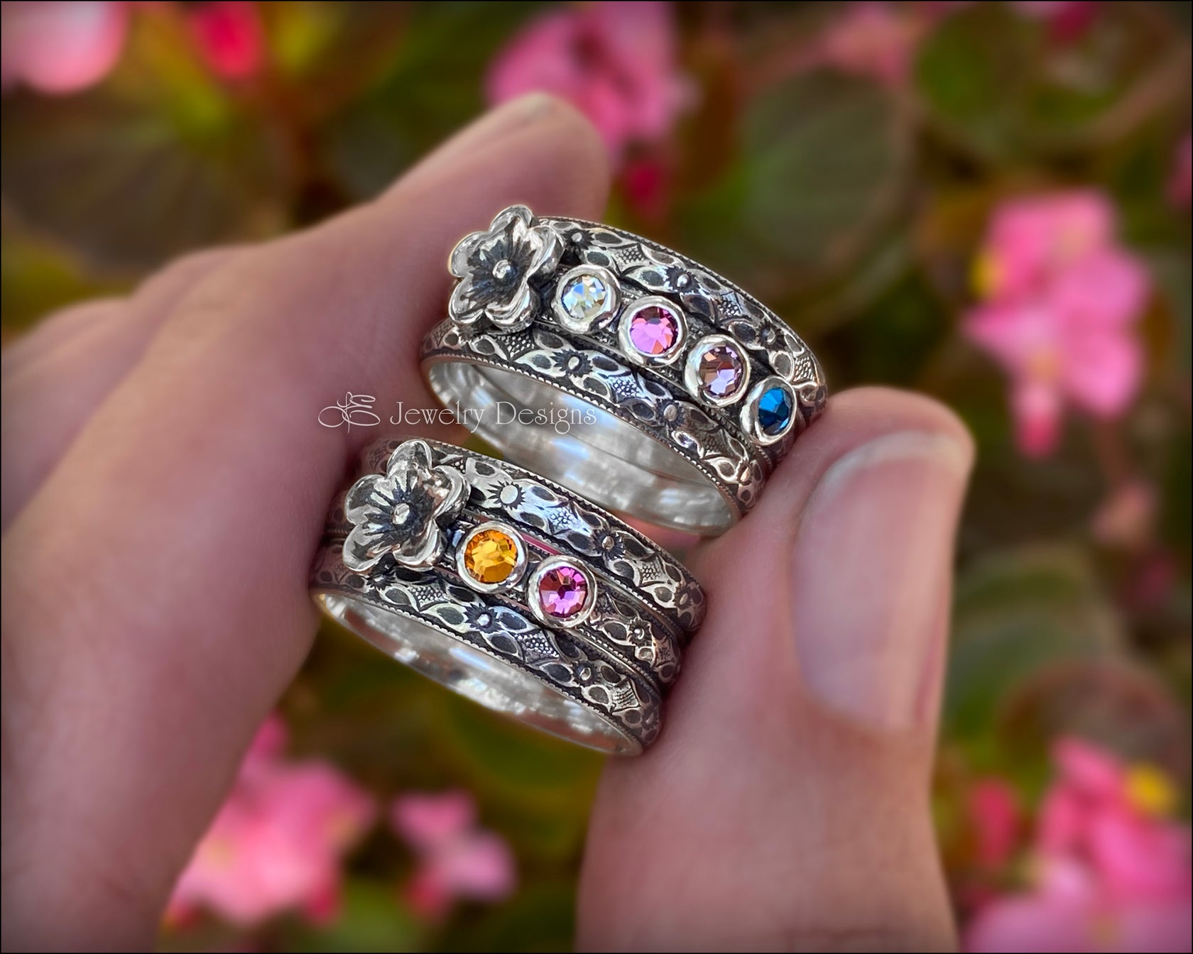 Floral Birthstone Ring Set - (choose # of stones) – LE Jewelry Designs
