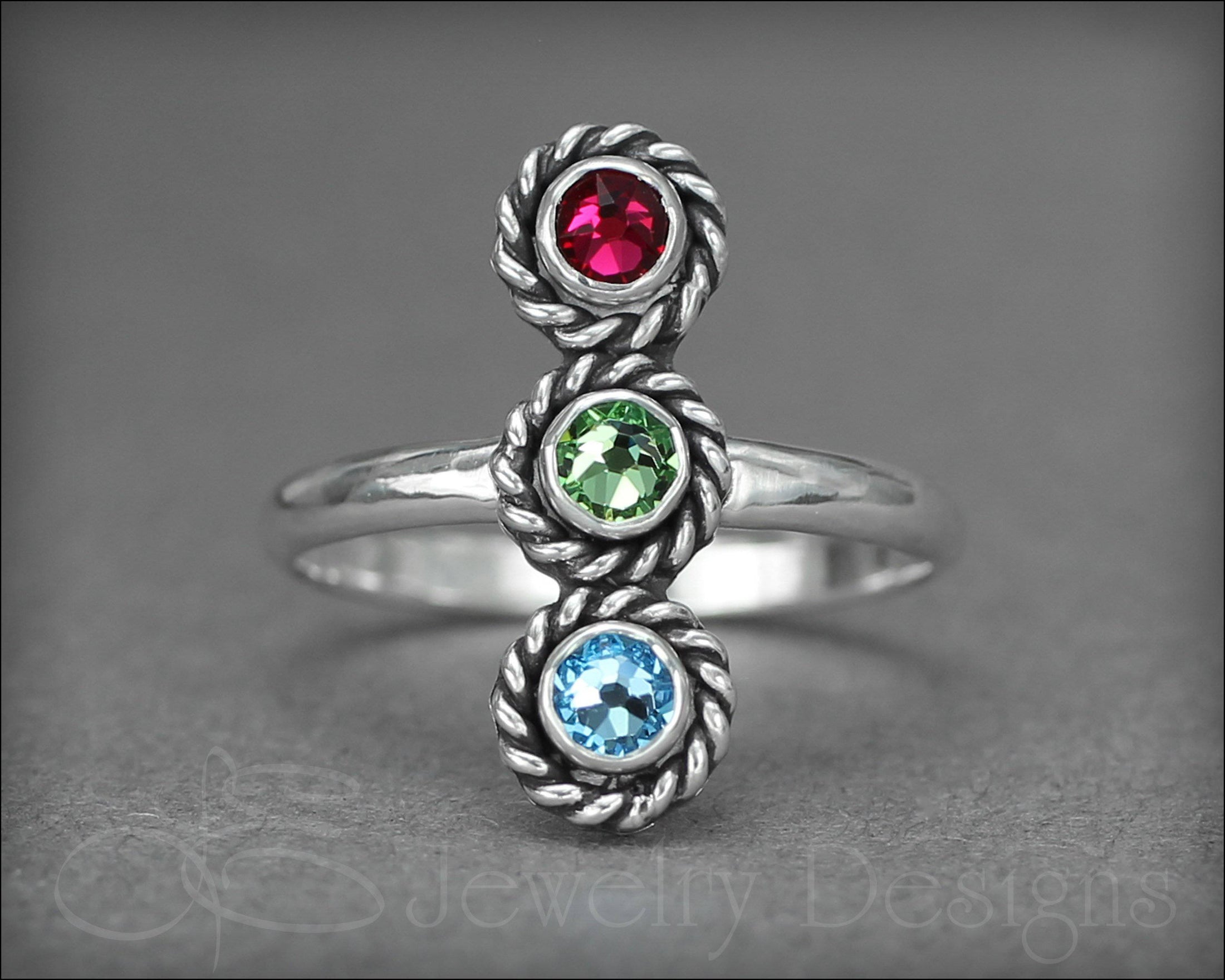 3-Stone Vertical Ring (w/birthstones or opals) – LE Jewelry Designs