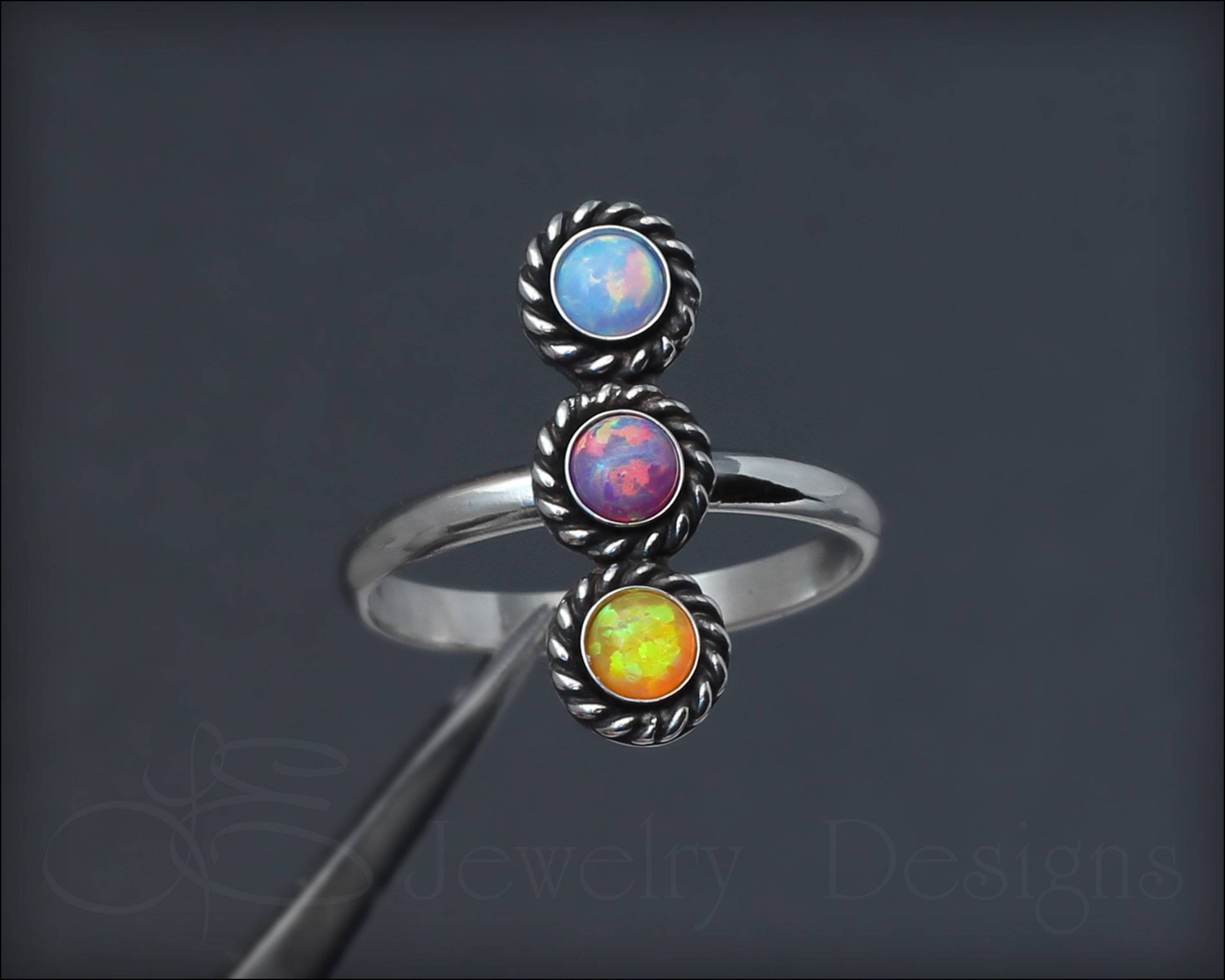 3-Stone Vertical Ring (w/birthstones or opals) – LE Jewelry Designs