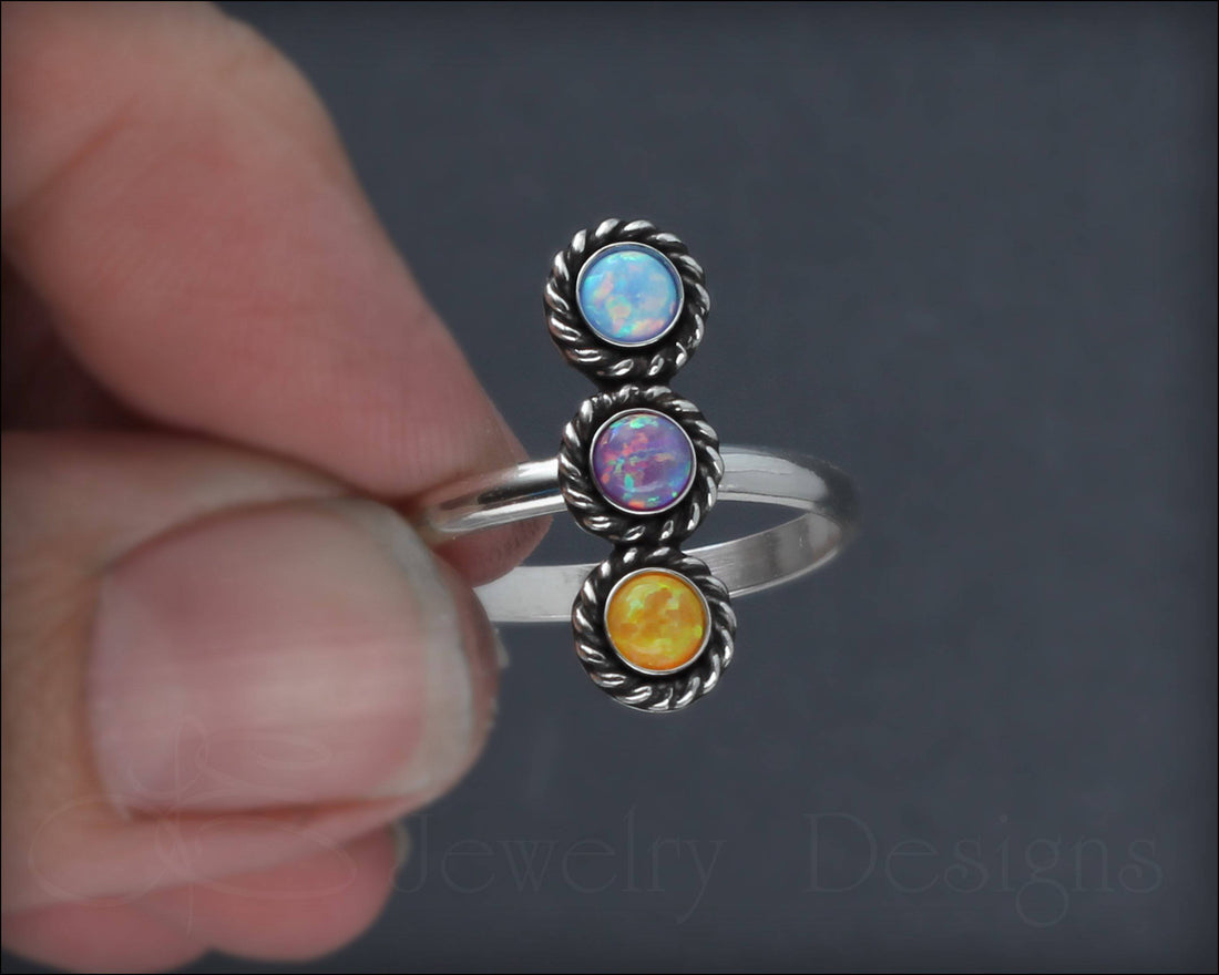 3-Stone Vertical Ring (w/birthstones or opals) – LE Jewelry Designs
