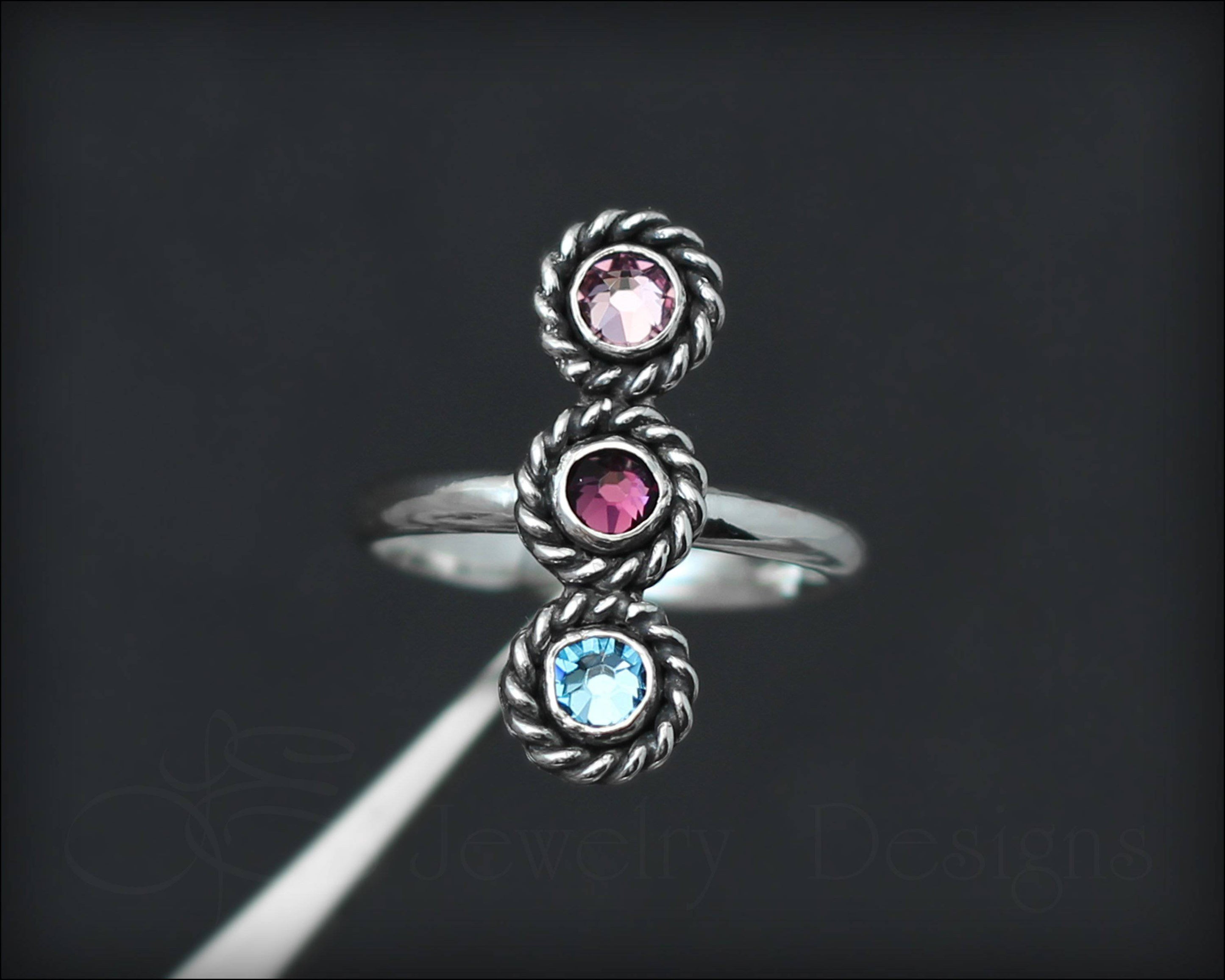 3-Stone Vertical Ring (w/birthstones or opals) – LE Jewelry Designs