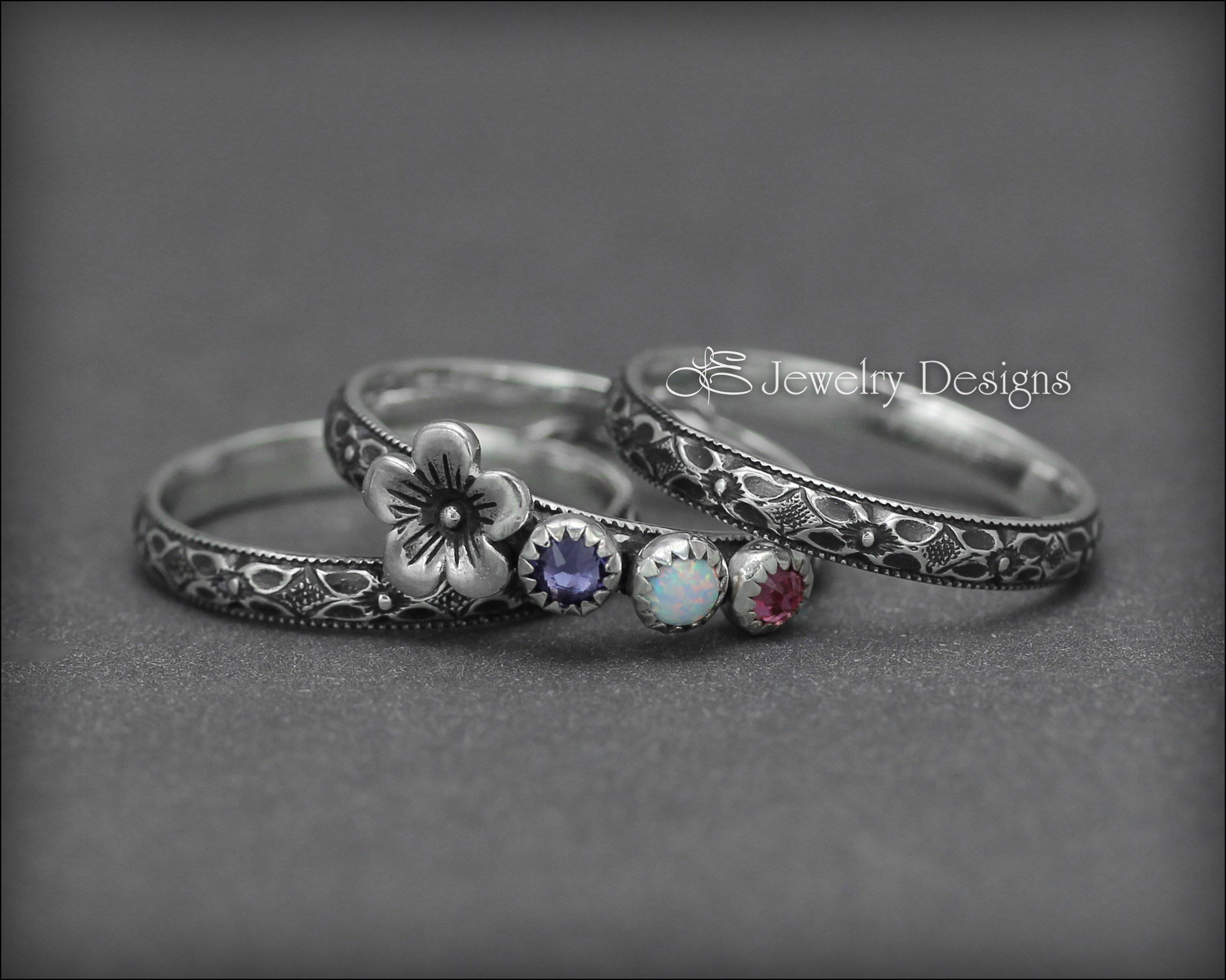 Floral Birthstone Ring Set - (choose # of stones) – LE Jewelry Designs